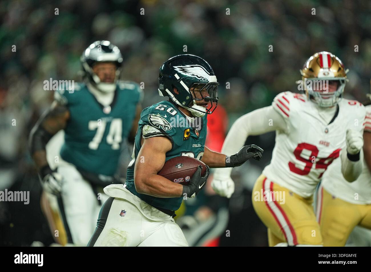 Philadelphia Eagles' Saquon Barkley in action an NFL football game ...