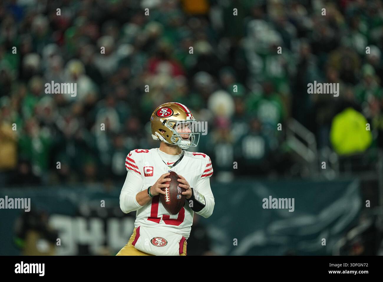 San Francisco 49ers quarterback Brock Purdy in action an NFL football ...