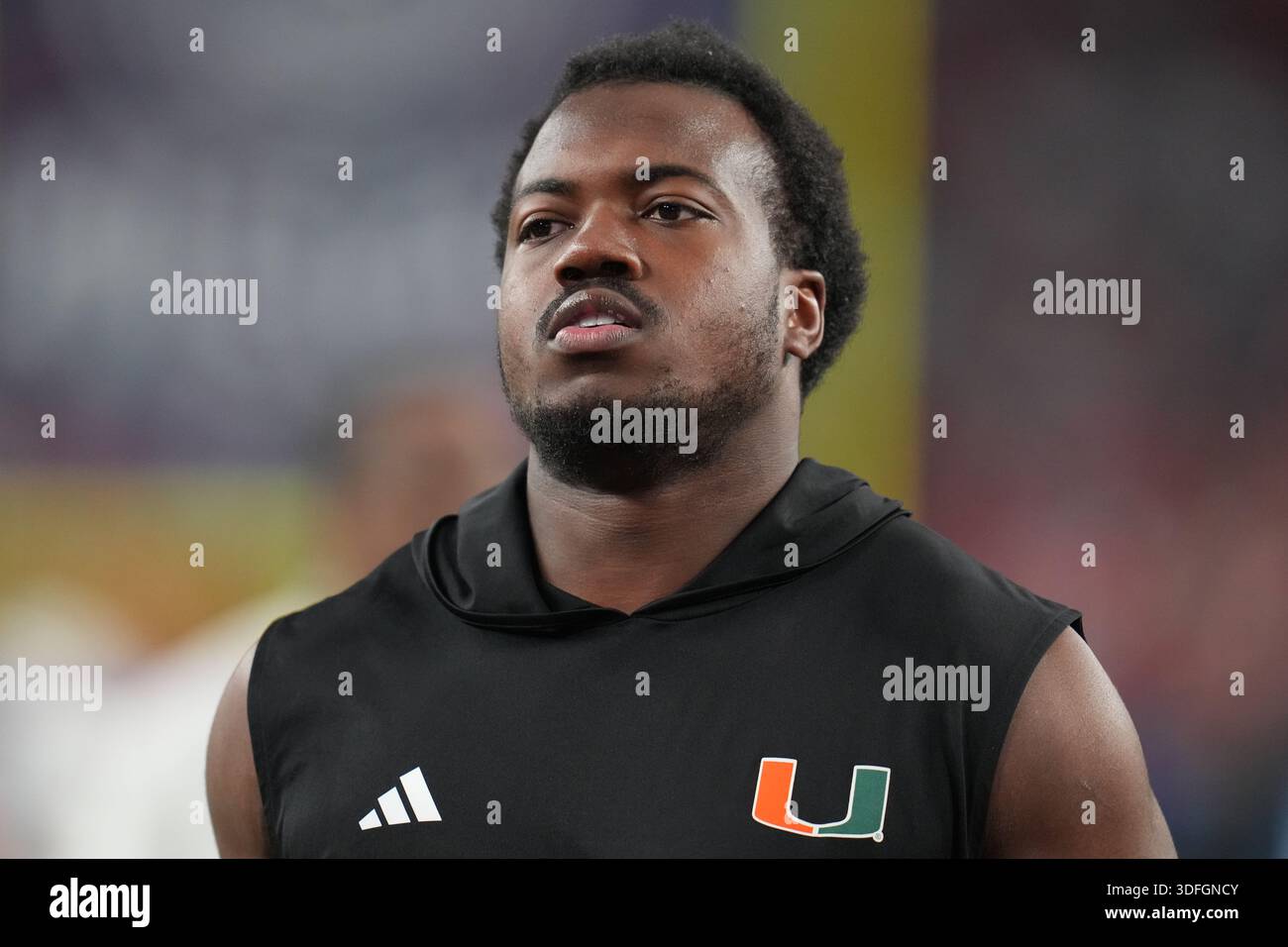 Miami defensive lineman Rueben Bain Jr. (4) prior to the Fiesta Bowl ...