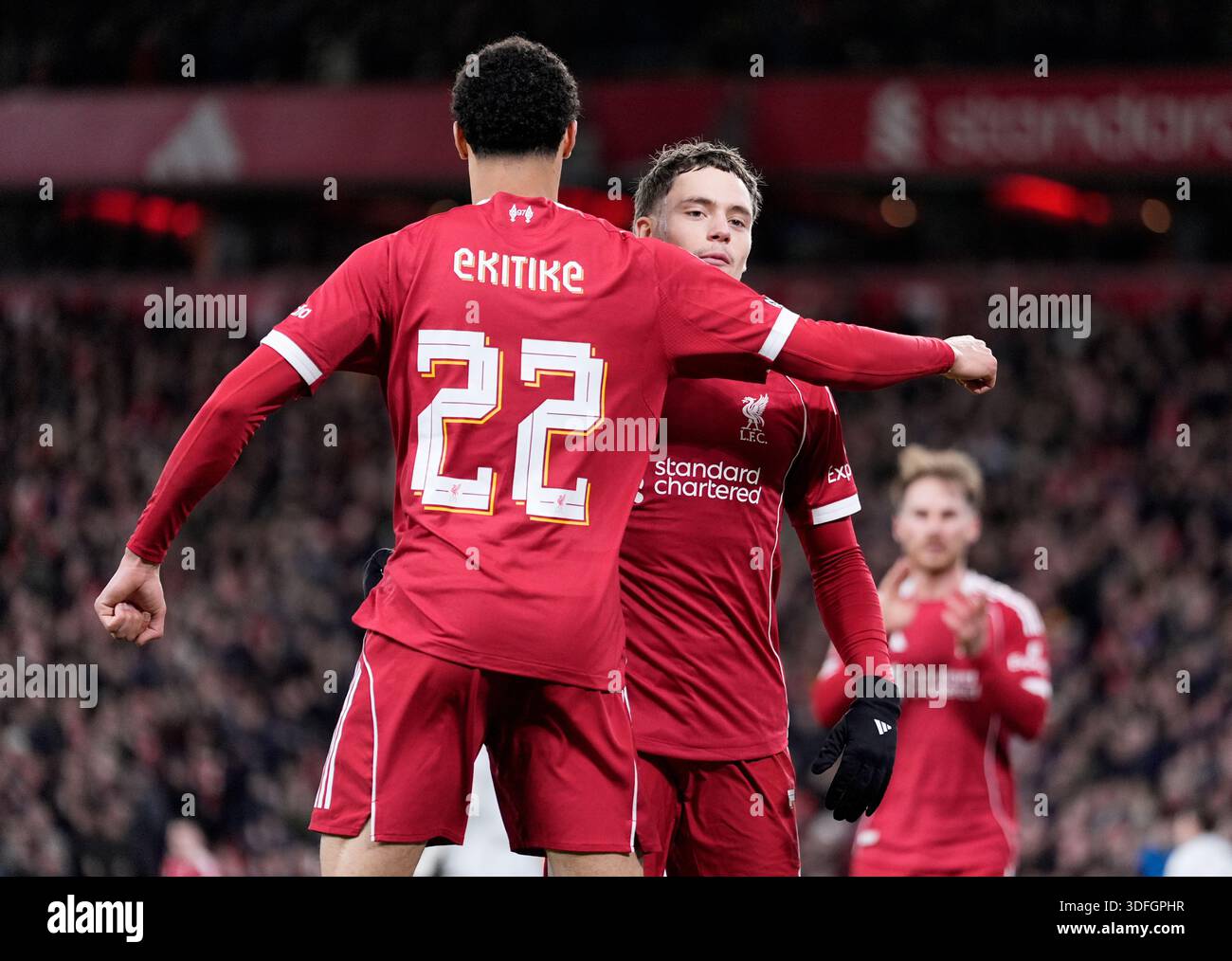 Liverpool's Florian Wirtz celebrates scoring their side's third goal of ...