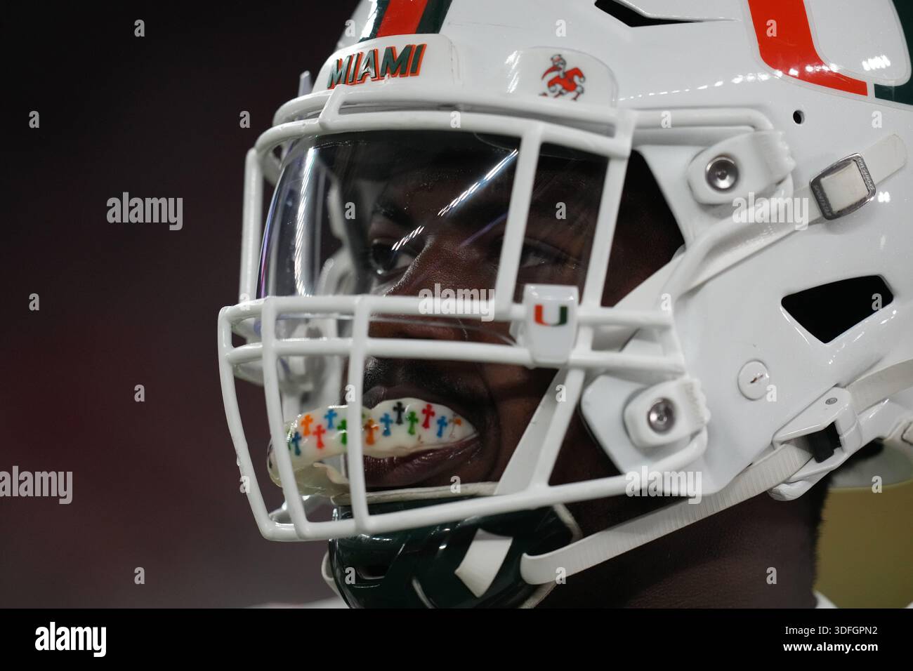 Miami defensive lineman Rueben Bain Jr. (4) prior to the Fiesta Bowl ...