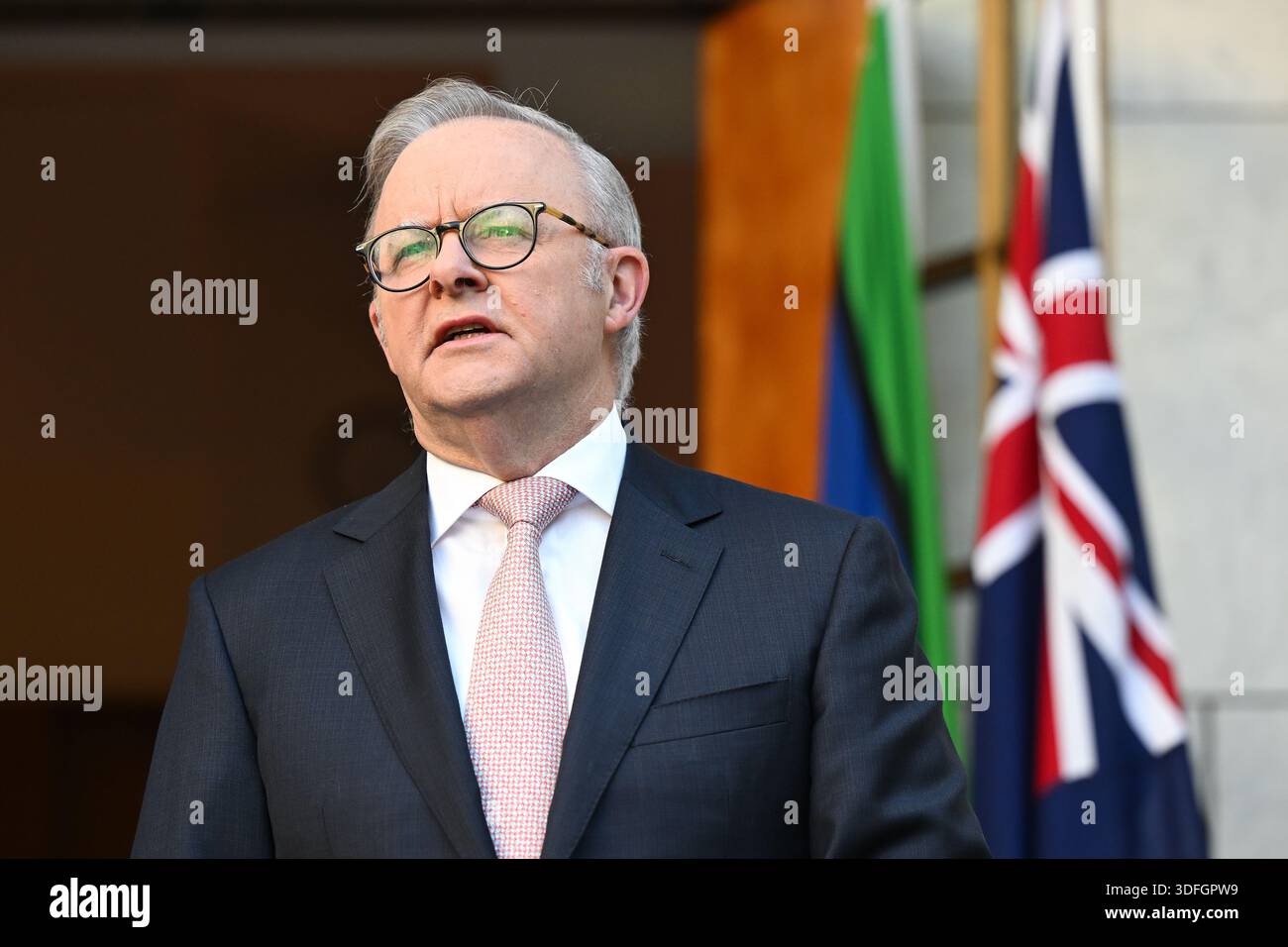 Australian Prime Minister Anthony Albanese speaks to the media during a ...