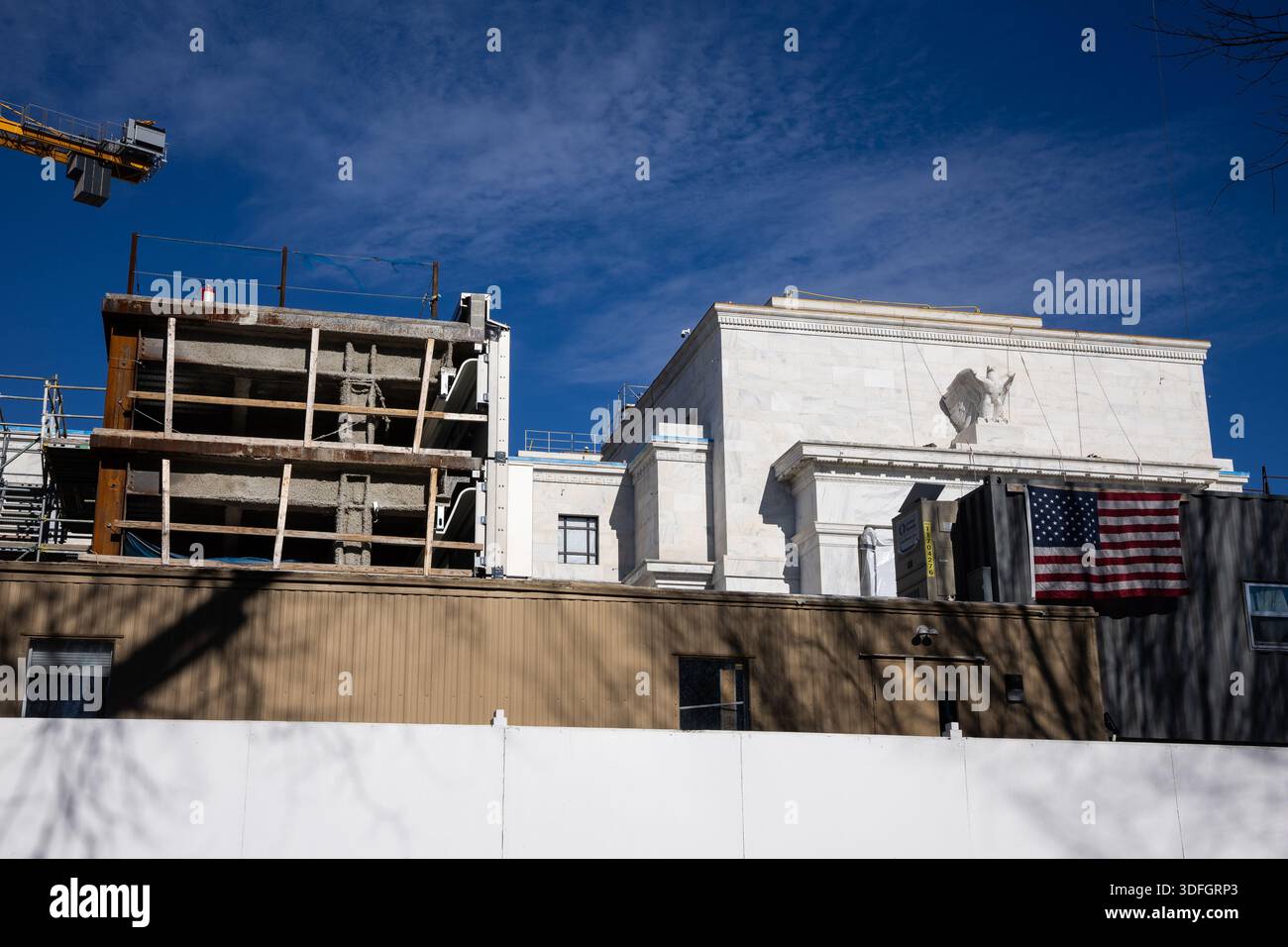 Renovation work is seen underway at the Federal Reserve building in ...