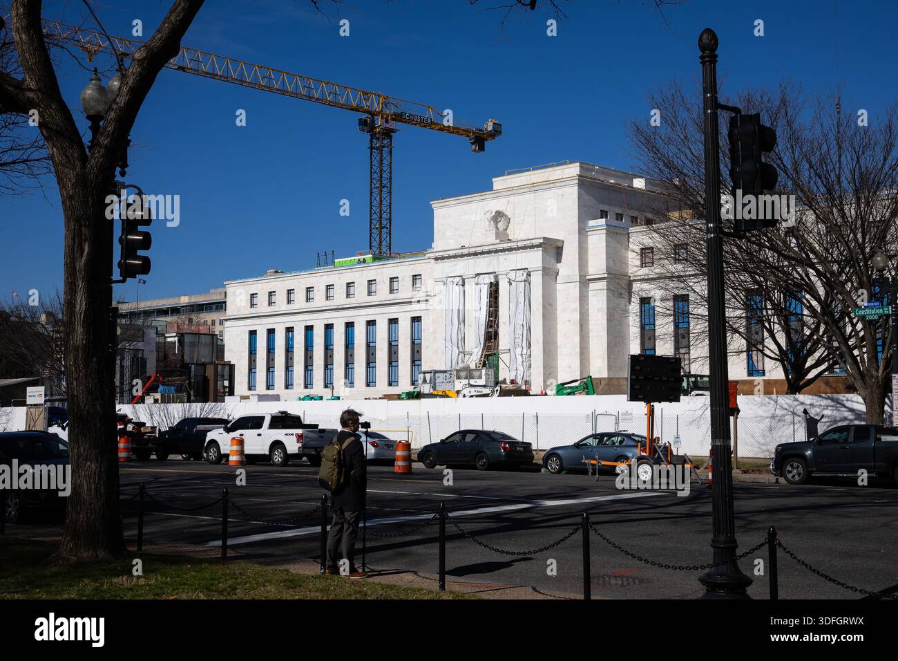 Renovation work is seen underway at the Federal Reserve building in ...