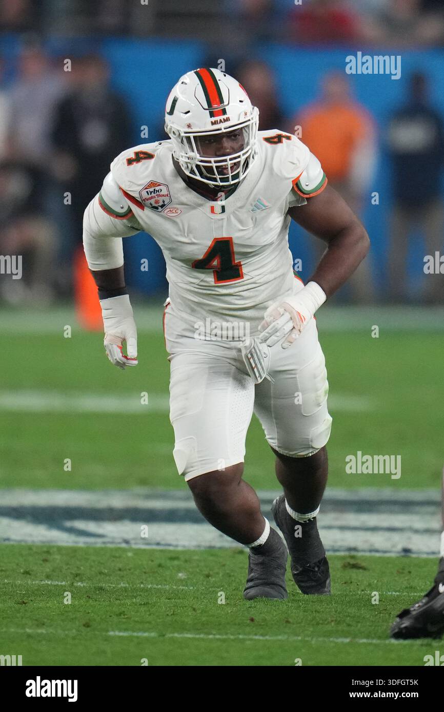 Miami defensive lineman Rueben Bain Jr. (4) during the Fiesta Bowl NCAA ...