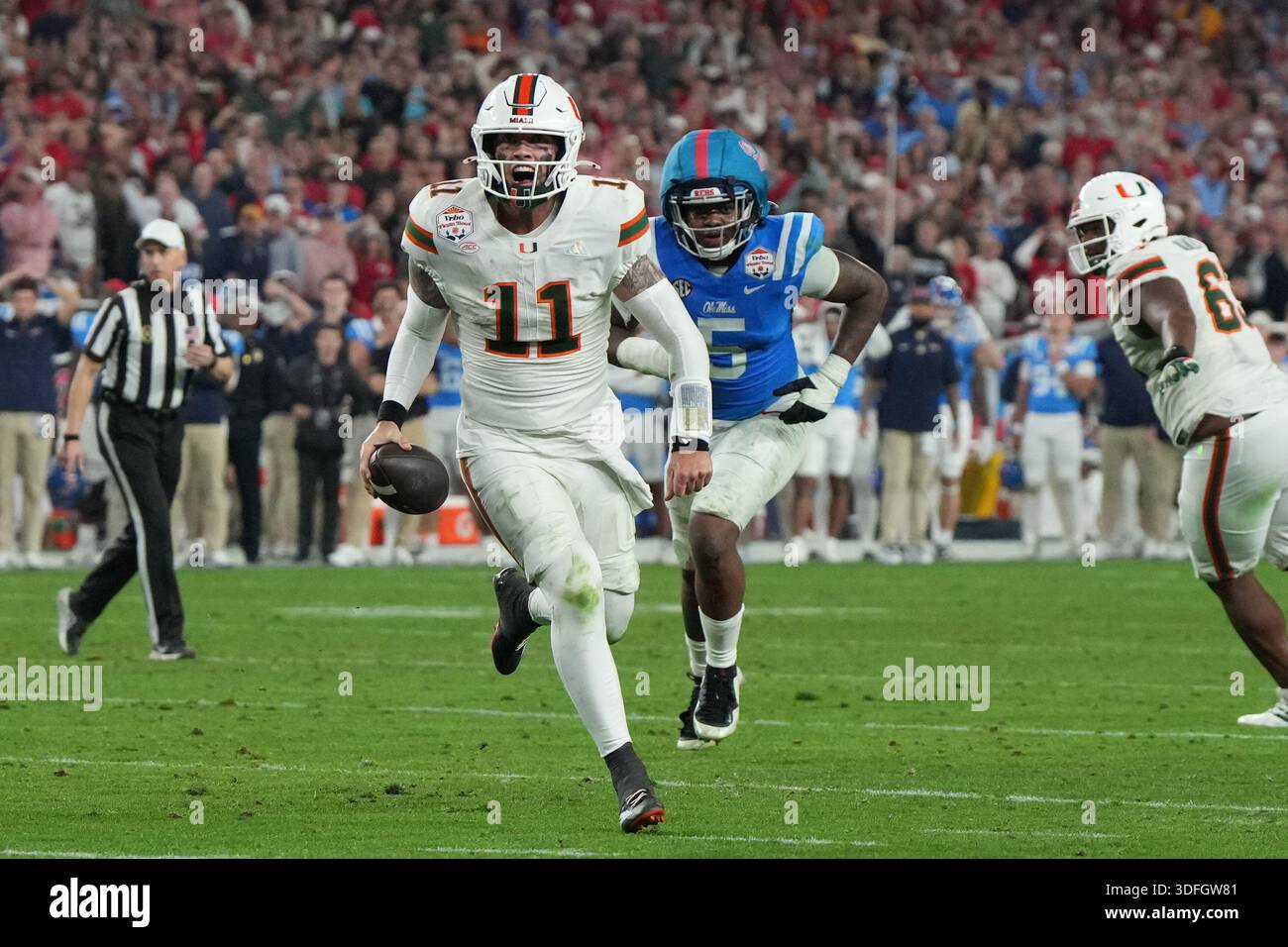 Miami quarterback Carson Beck (11) during the Fiesta Bowl NCAA college ...