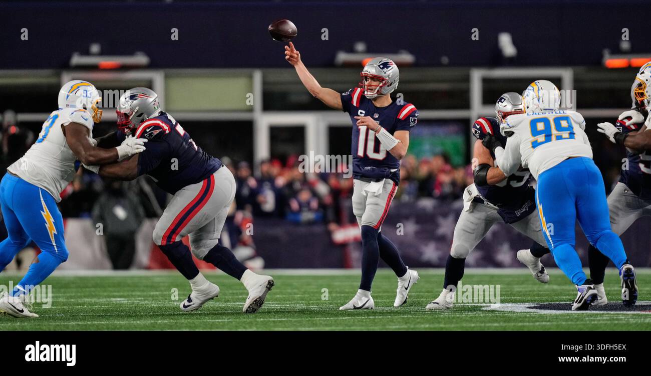 New England Patriots quarterback Drake Maye (10) during an NFL wild ...