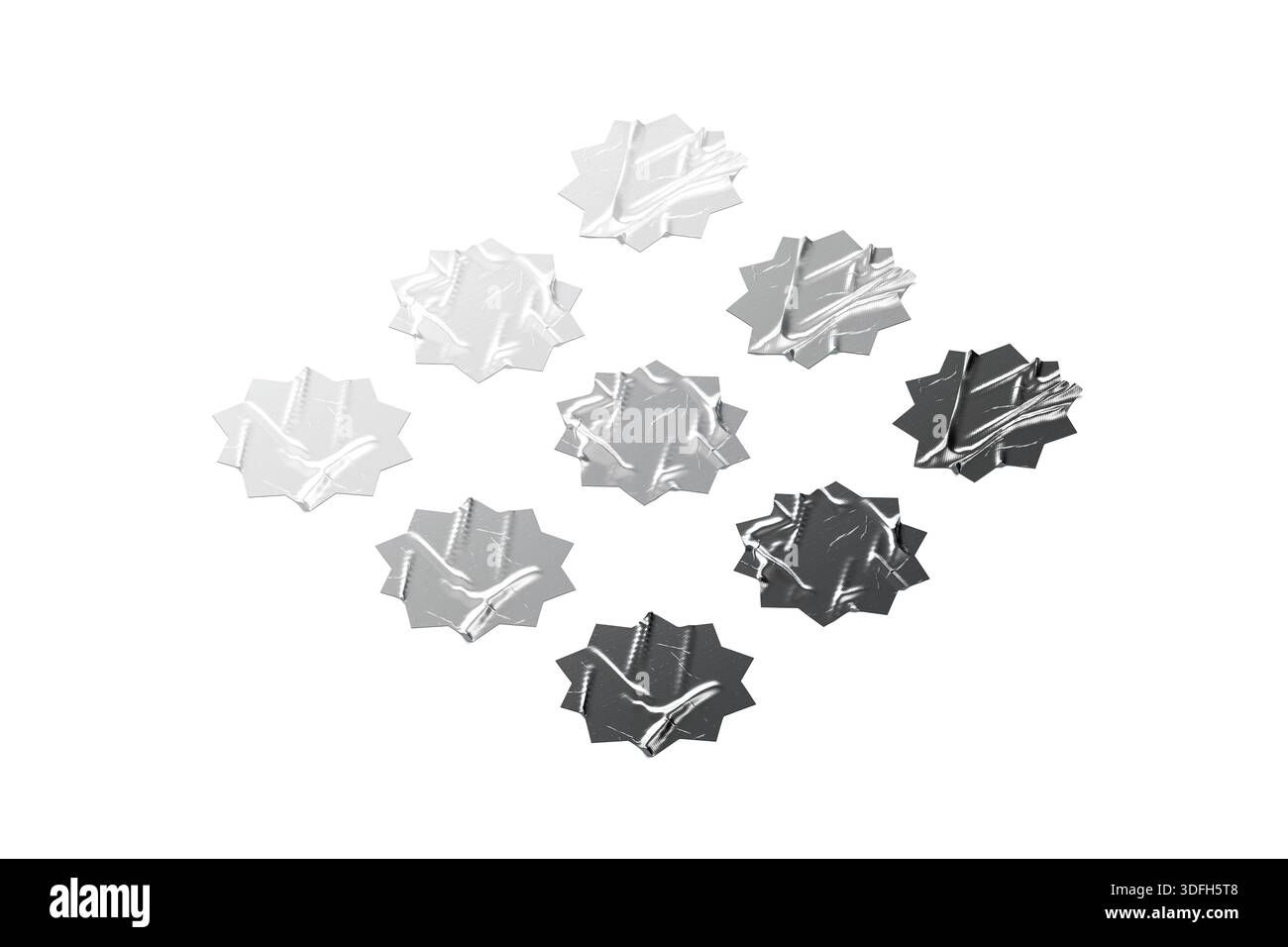 Blank black, white, silver sharp round adhesive crumpled tape mockup ...