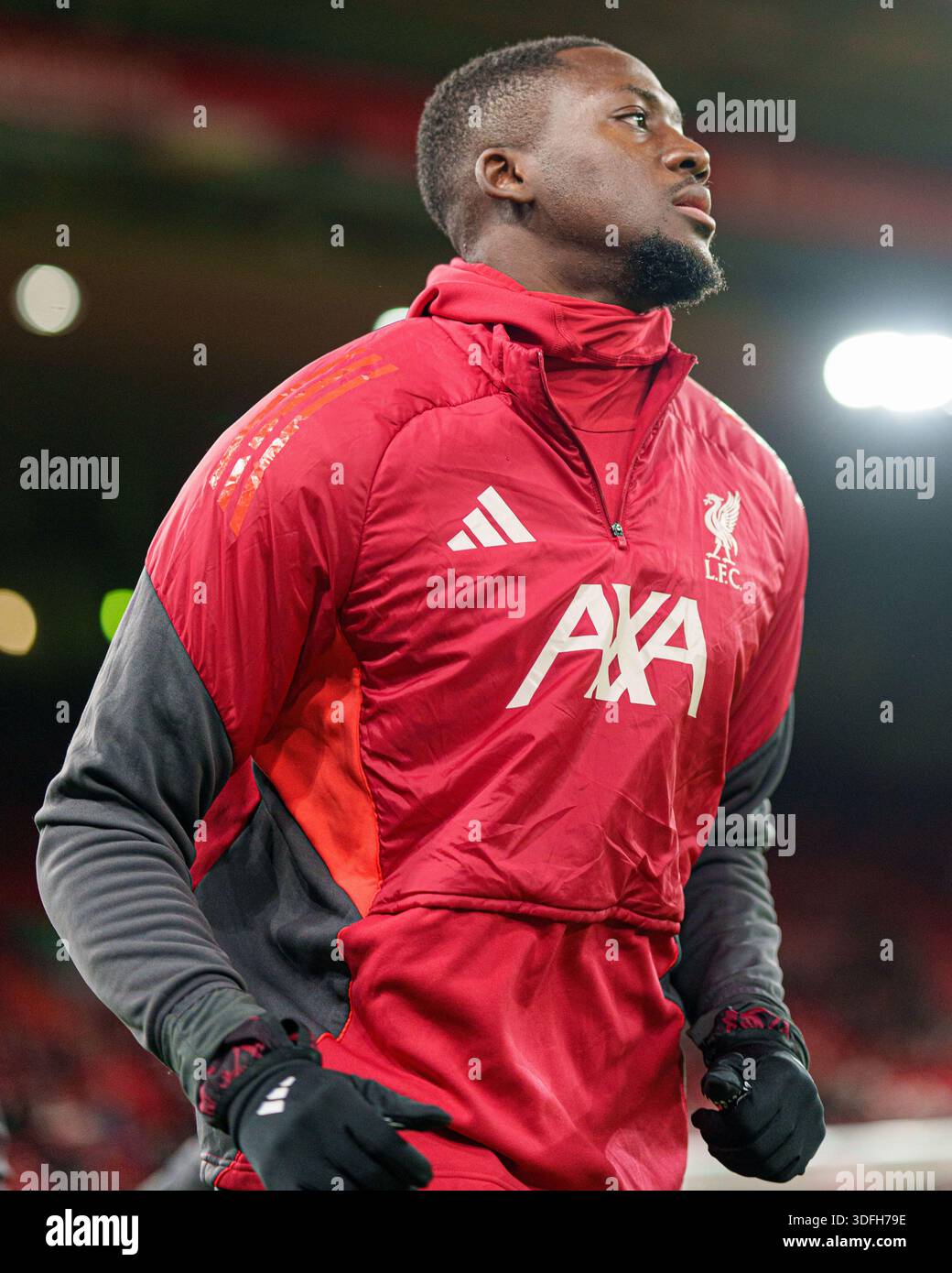 Liverpool's Ibrahima Konate warms up during the Emirates FA Cup Third ...