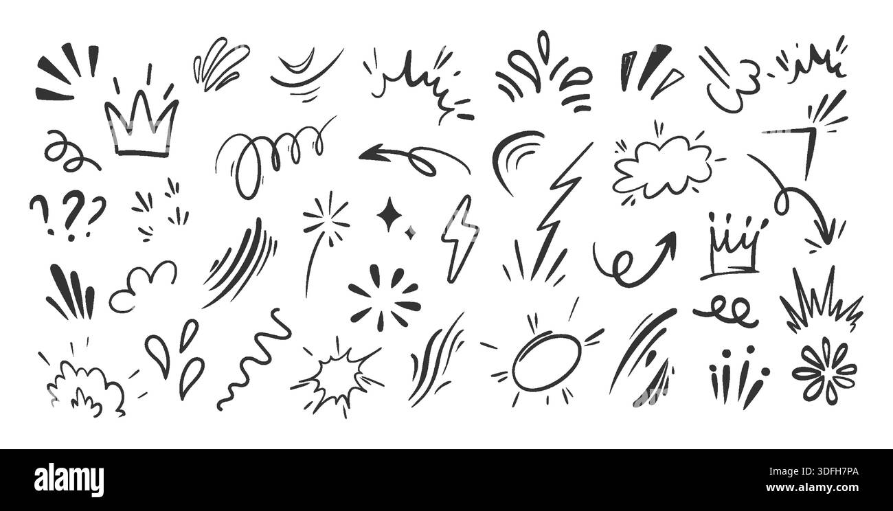 Doodle Arrows Crowns Lightning Speed Lines, Stars Bursts, Boom Shapes ...