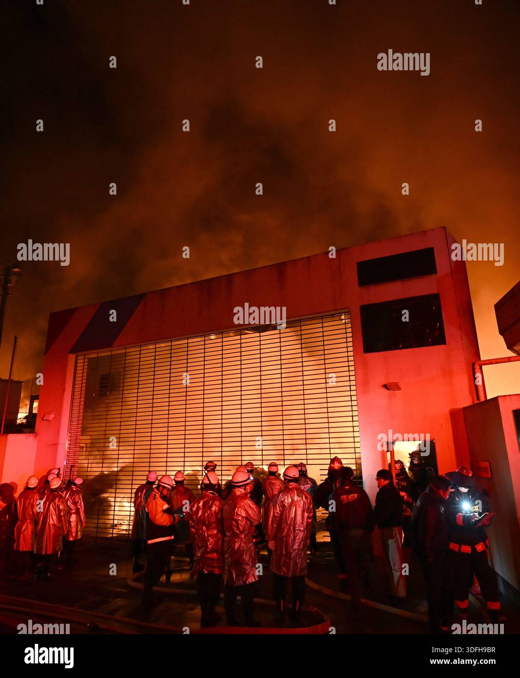 A photo shows a fire breaking out at a recycling plant in Okazaki City ...