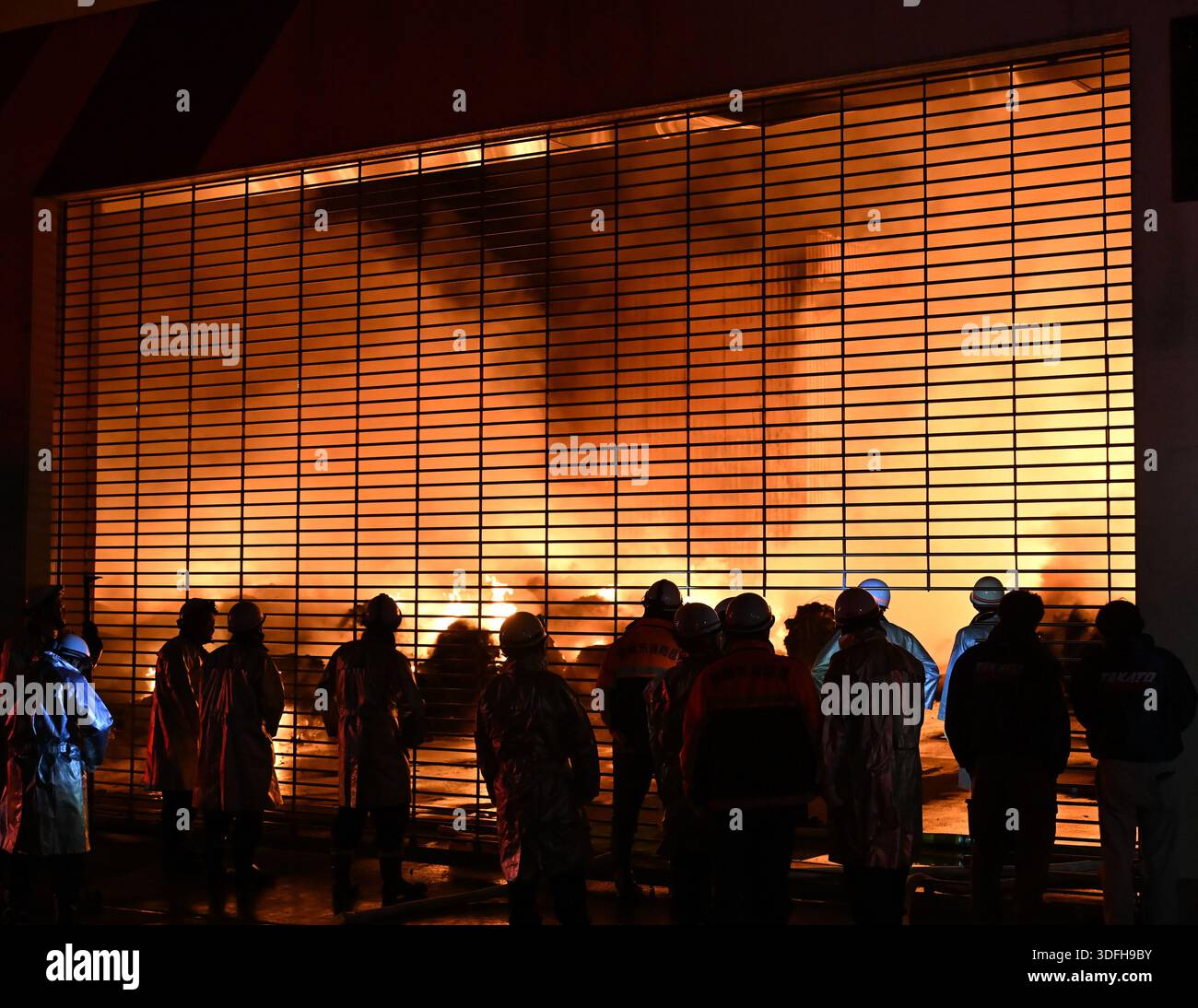 A photo shows a fire breaking out at a recycling plant in Okazaki City ...