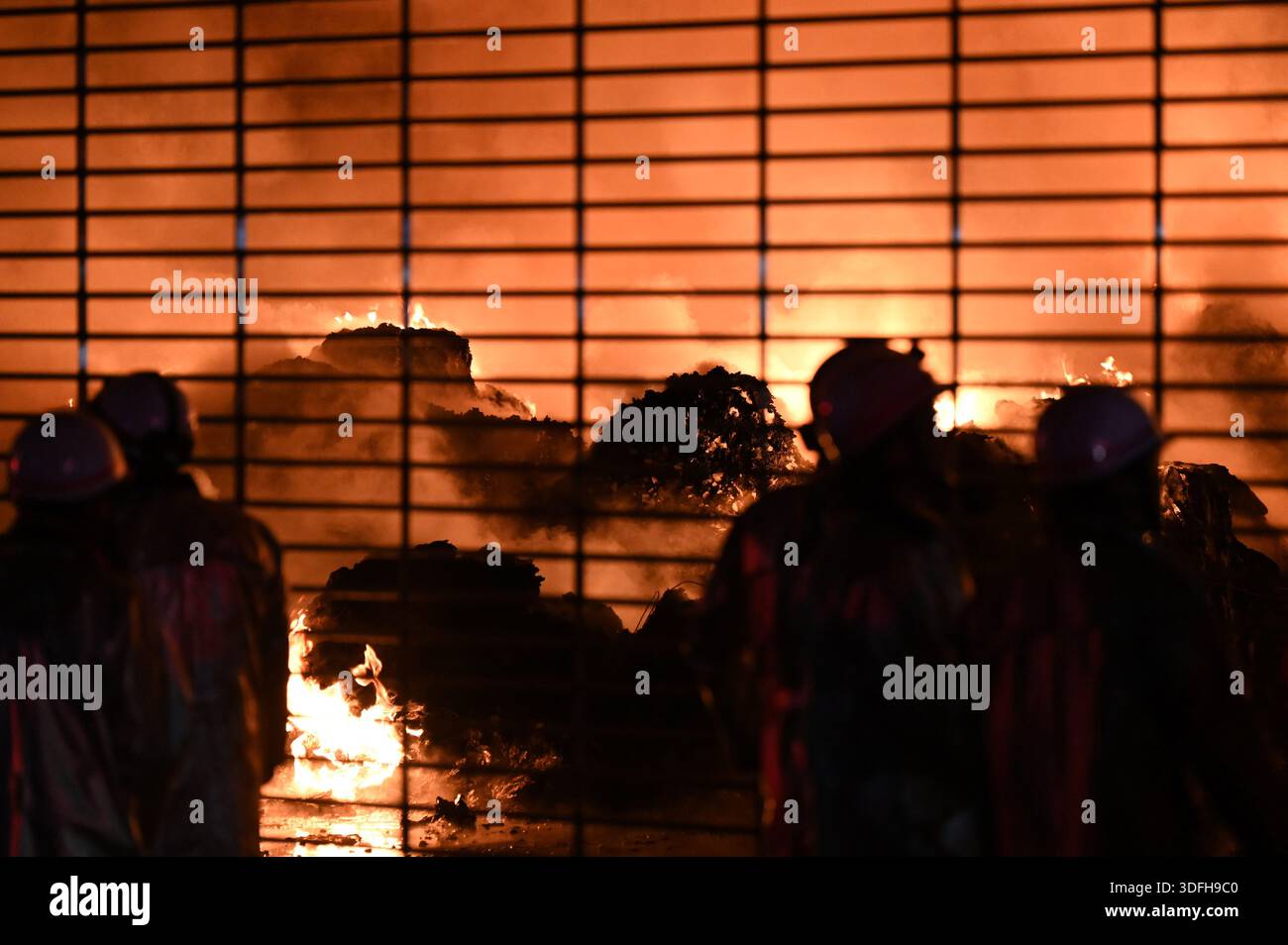 A photo shows a fire breaking out at a recycling plant in Okazaki City ...