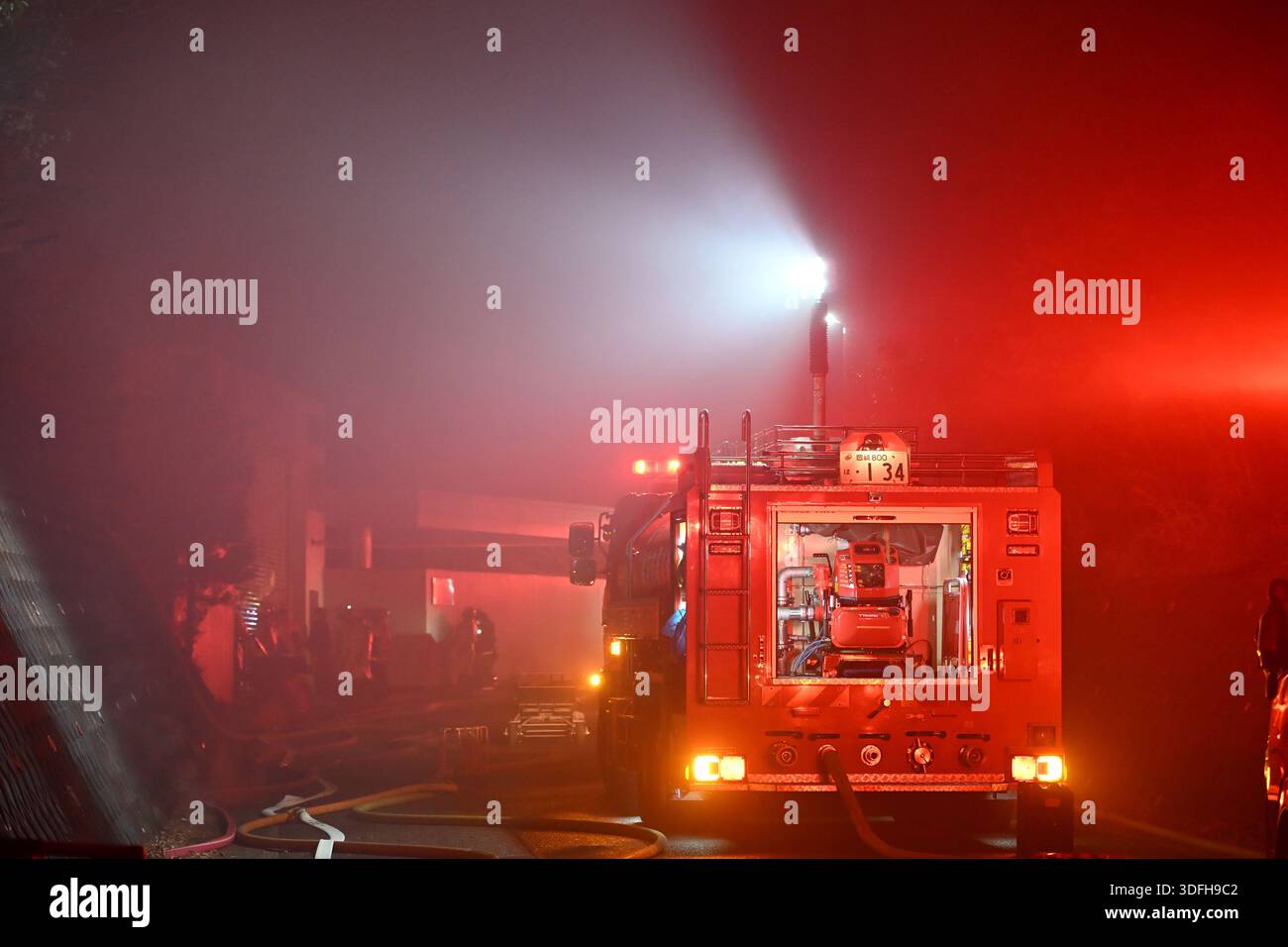 A photo shows a fire breaking out at a recycling plant in Okazaki City ...