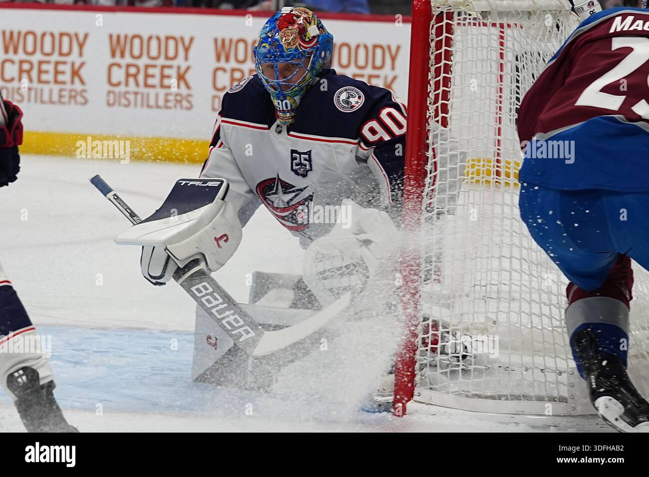 Columbus Blue Jackets goaltender Elvis Merzlikins (90) in the first ...