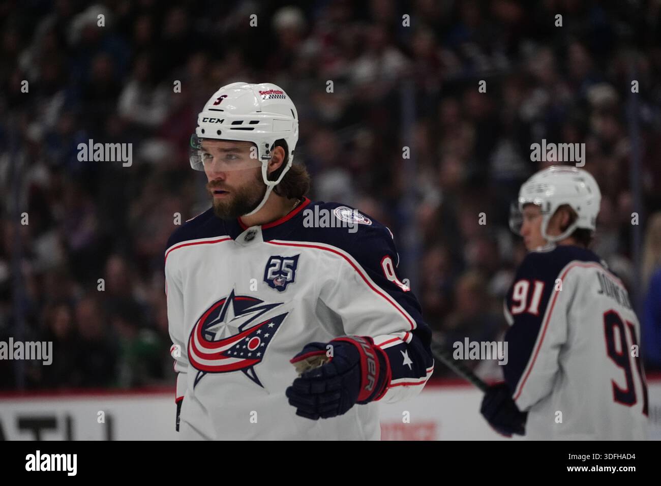 Columbus Blue Jackets defenseman Ivan Provorov (9) in the first period ...