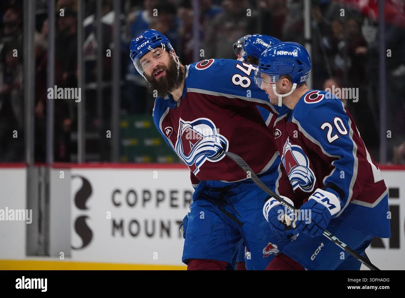 Colorado Avalanche defenseman Brent Burns (84) and center Ross Colton ...