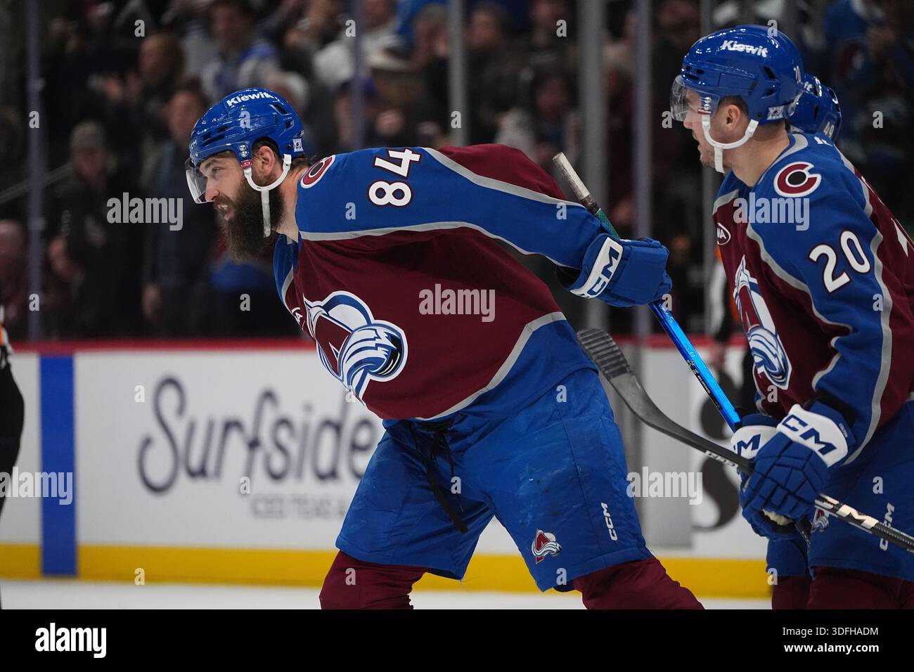 Colorado Avalanche defenseman Brent Burns (84) and center Ross Colton ...