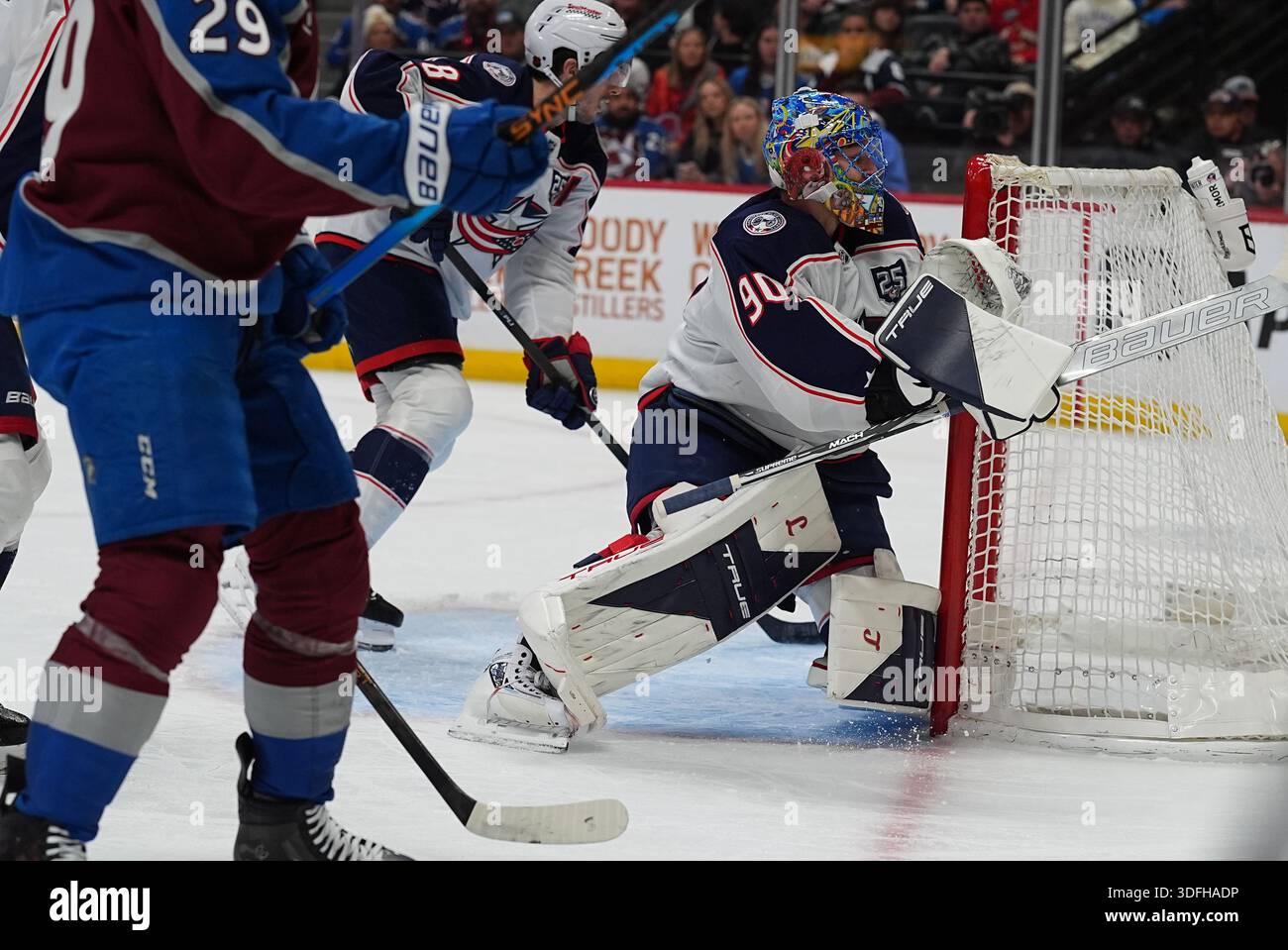 Columbus Blue Jackets goaltender Elvis Merzlikins (90) in the first ...