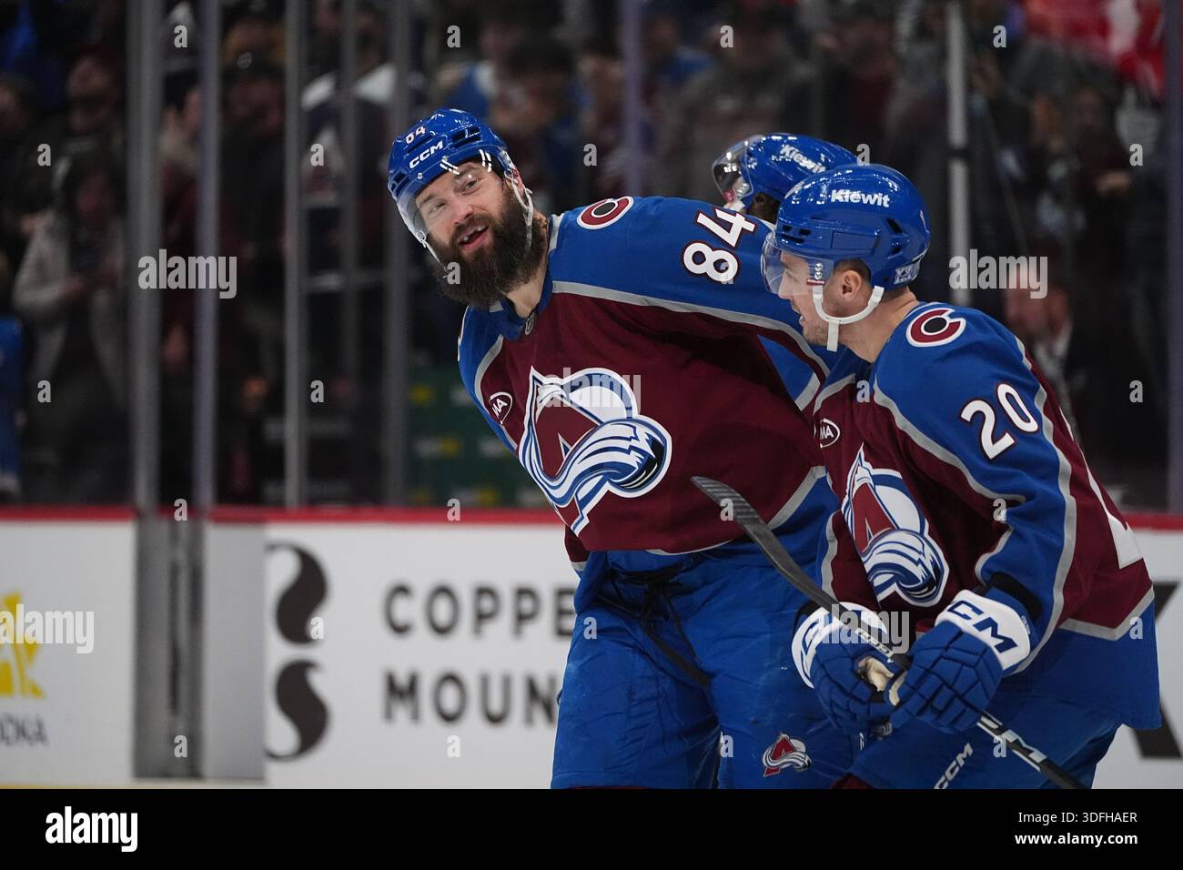 Colorado Avalanche defenseman Brent Burns (84) and center Ross Colton ...
