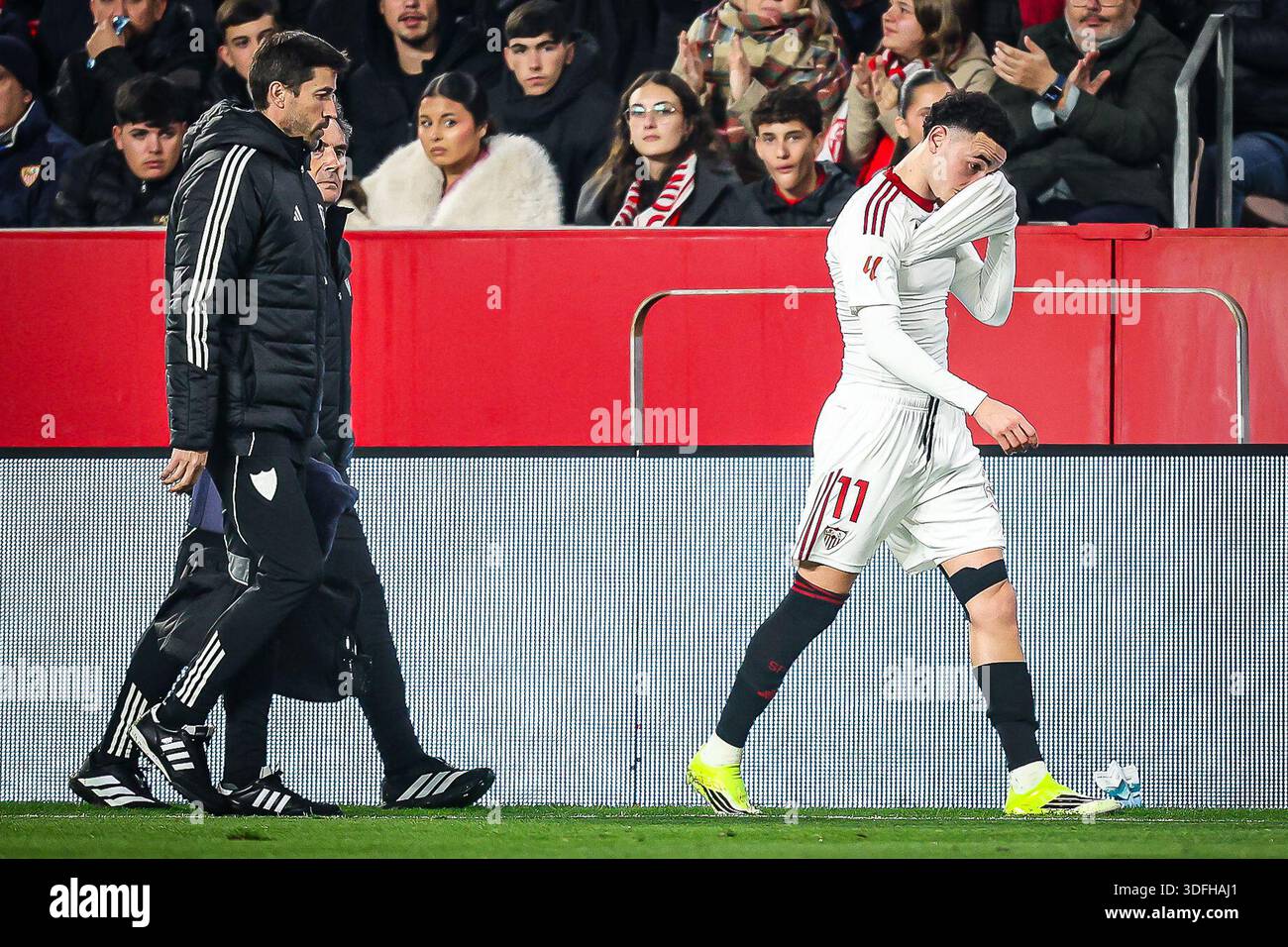 Ruben VARGAS of Sevilla FC looks injured during the Spanish ...