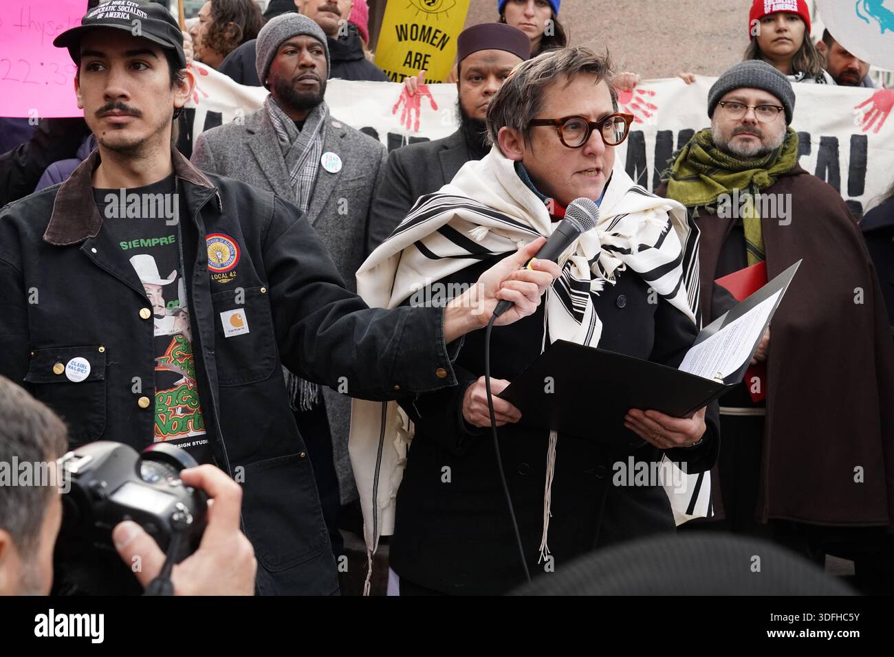 Rabbi Sharon Kleinbaum speaks along with other religious leaders during ...