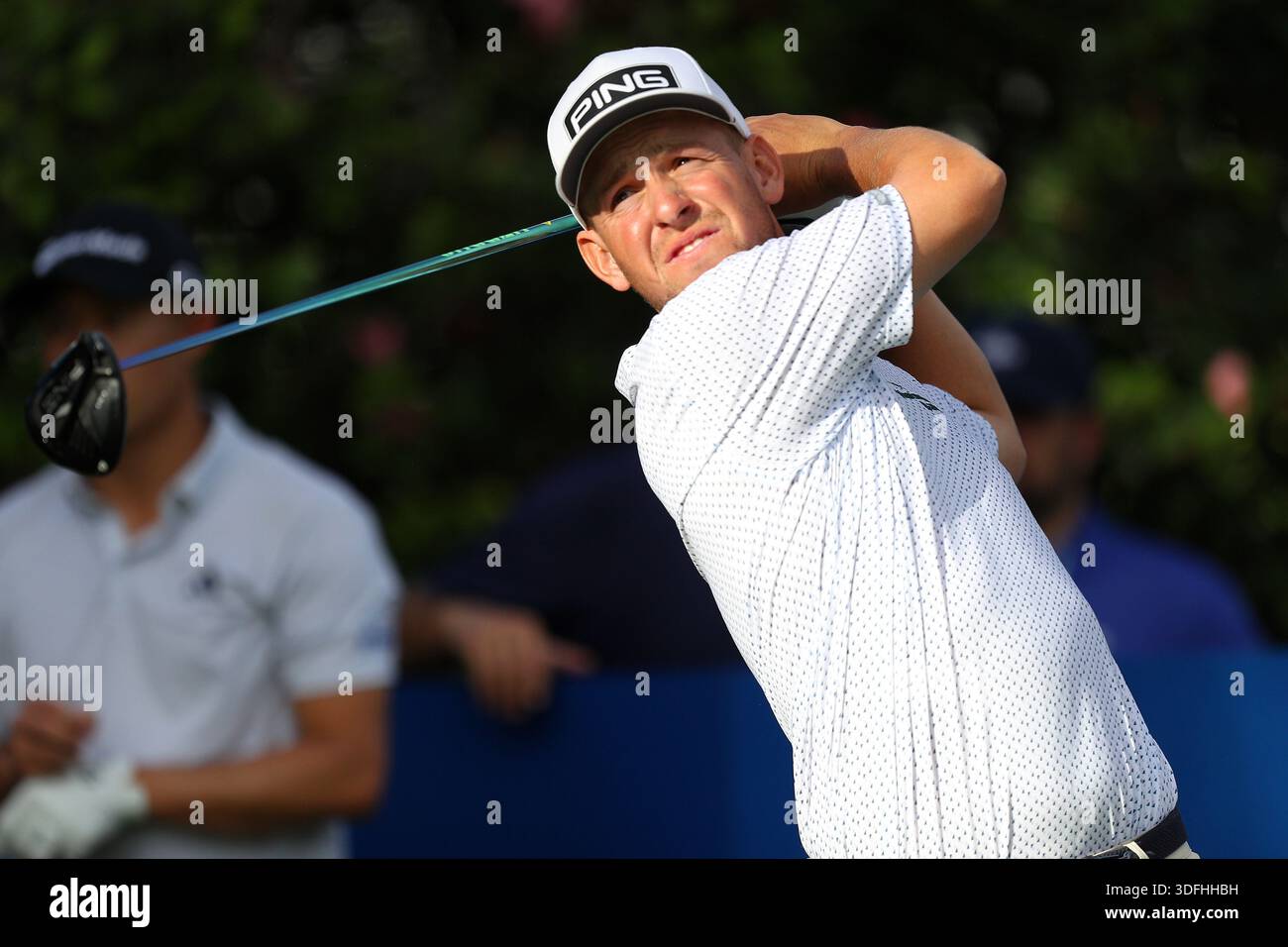 January 12, 2026 - Sam Stevens tees off on the 9th tee during a ...
