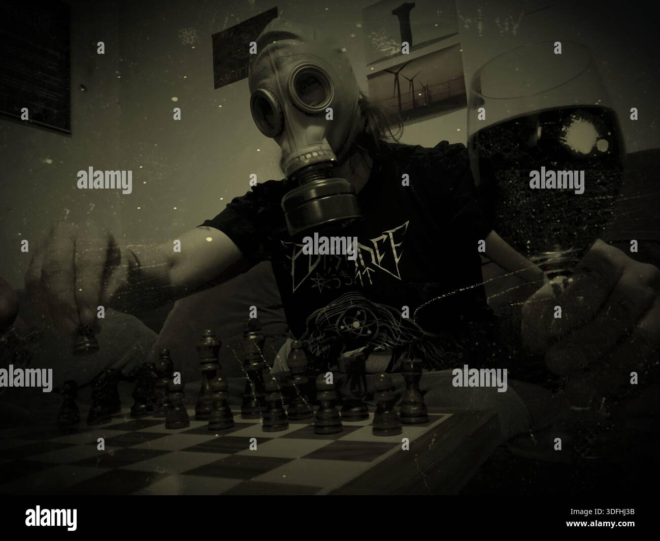 Apocalyptic Chess Game with Soviet Gas Mask in monochrome Stock Photo ...