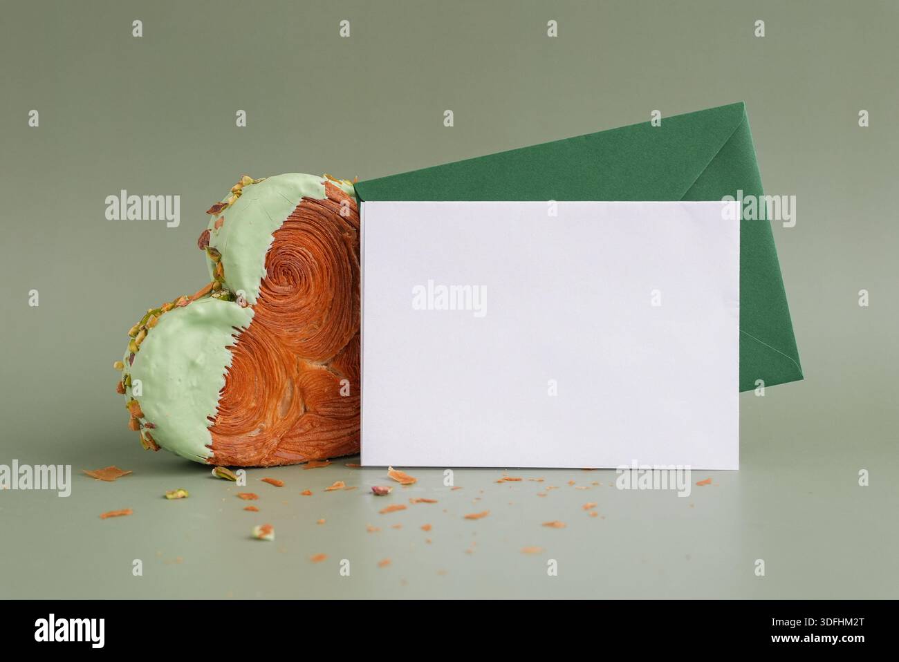 White empty mock up template paper note card Delicious fresh croissant ...