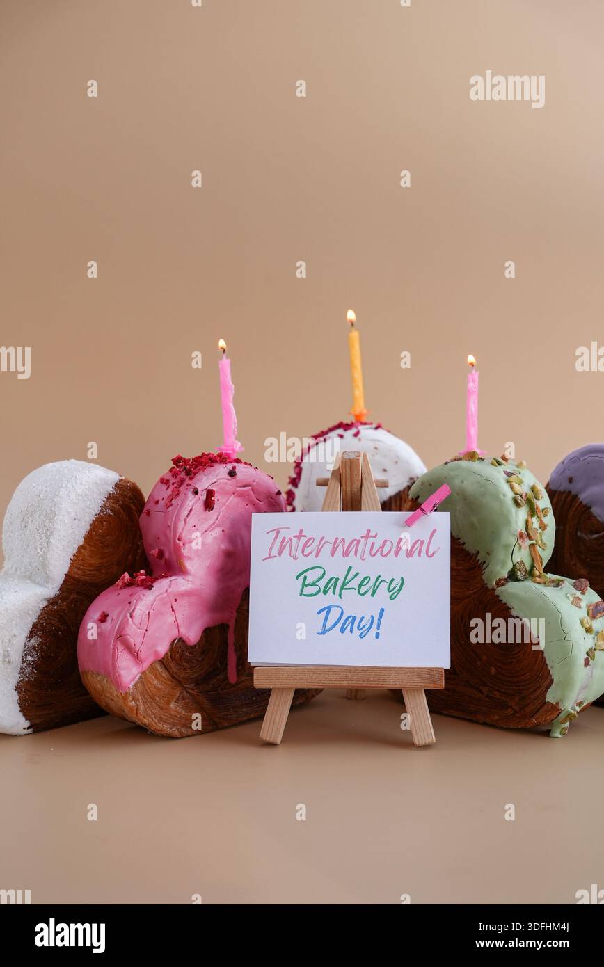 International bakery day celebration with candles Heart shaped ...