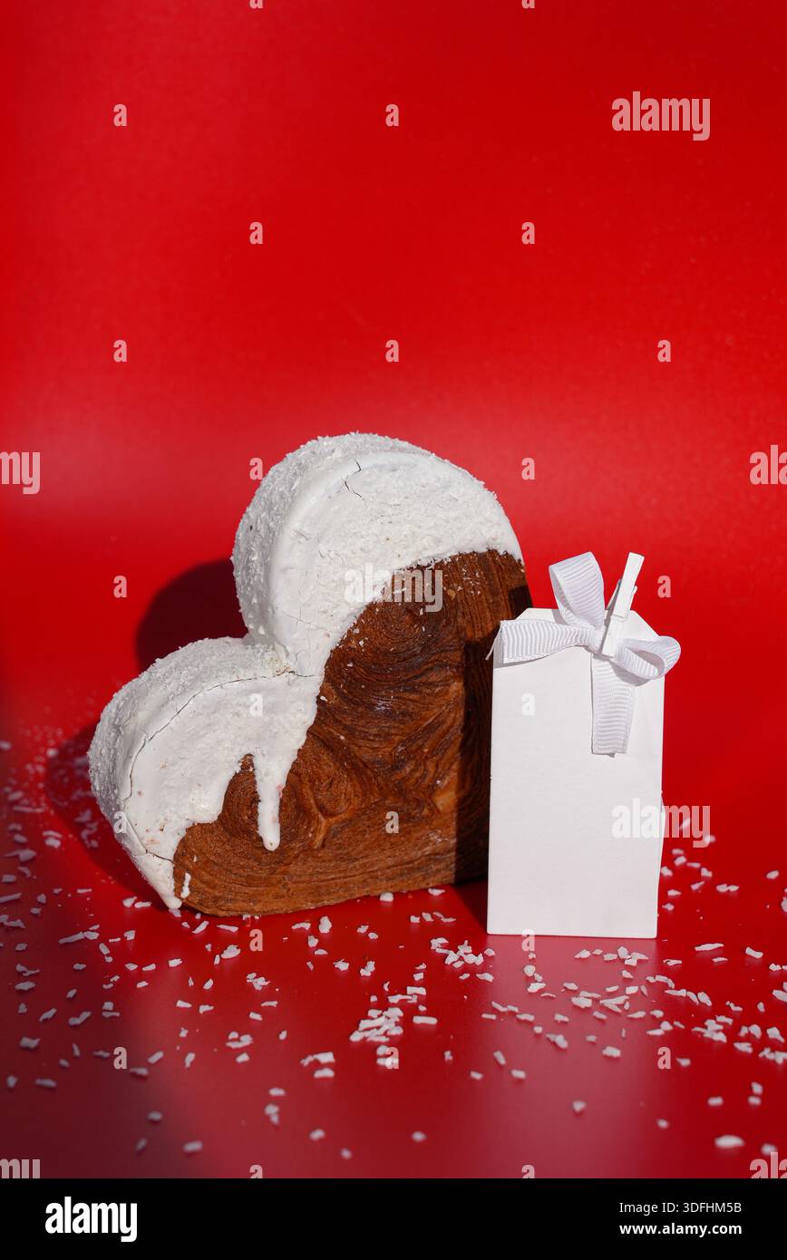 Empty sample mock up greeting card Delicious fresh croissant topped ...