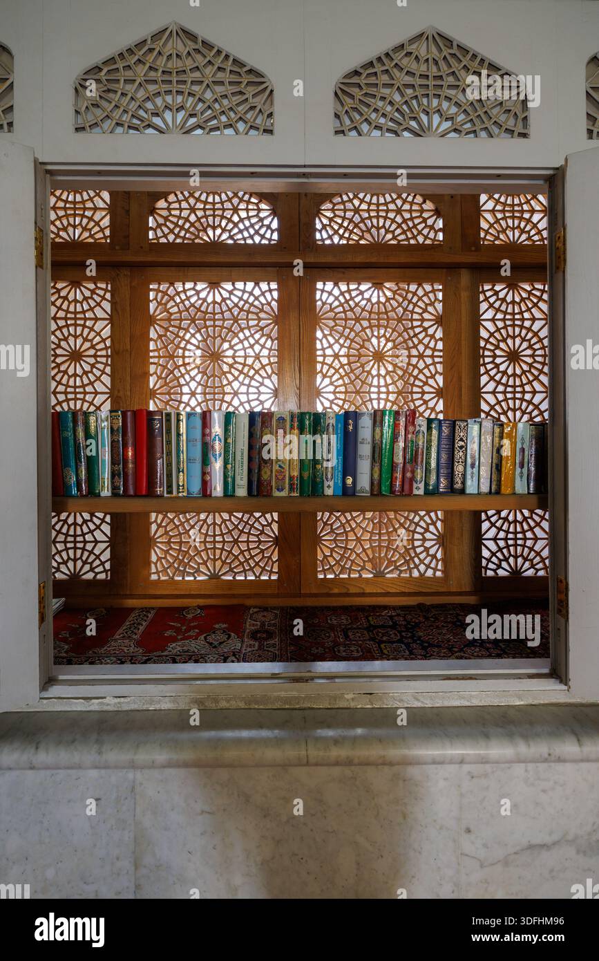 Bibiheybət, May 17, 2025. Interior view of book shelf inside the prayer ...