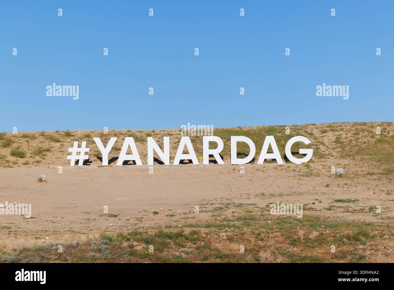 Sign for Yanardag (Burning Mountain) natural gas fire in Baku ...