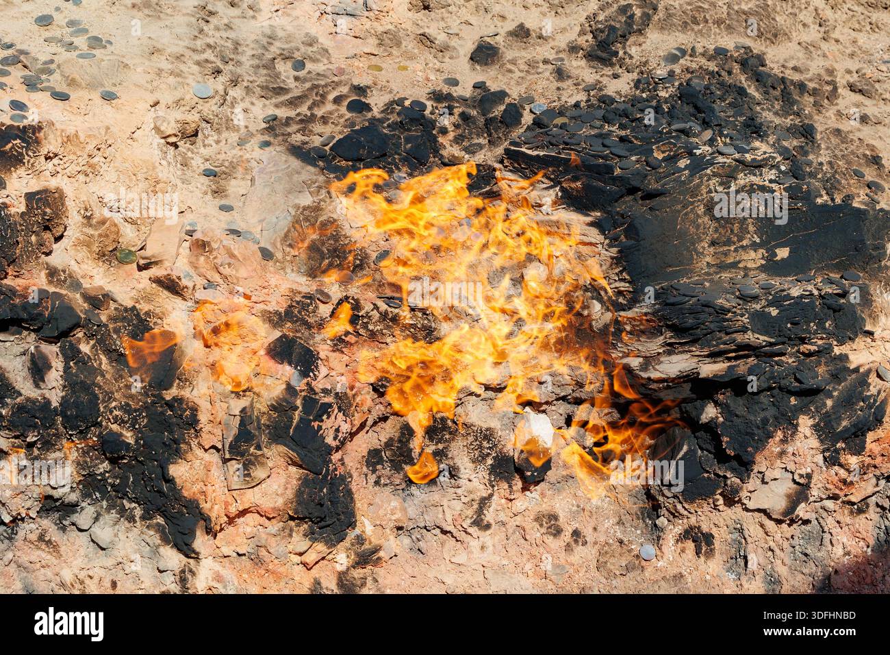 Flames burn from the side of the mountain at Yanardag (Burning Mountain ...