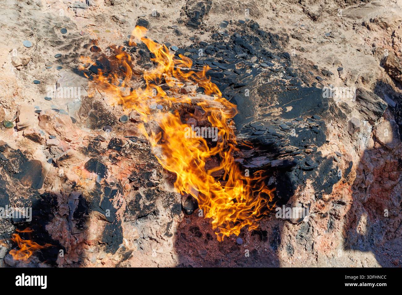 Flames burn from the side of the mountain at Yanardag (Burning Mountain ...