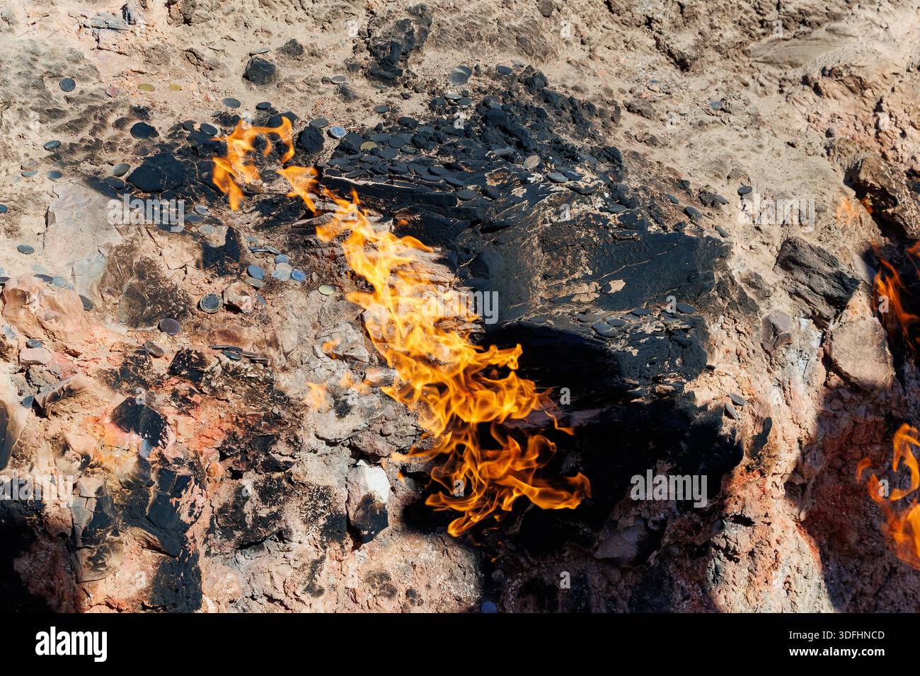 Flames burn from the side of the mountain at Yanardag (Burning Mountain ...