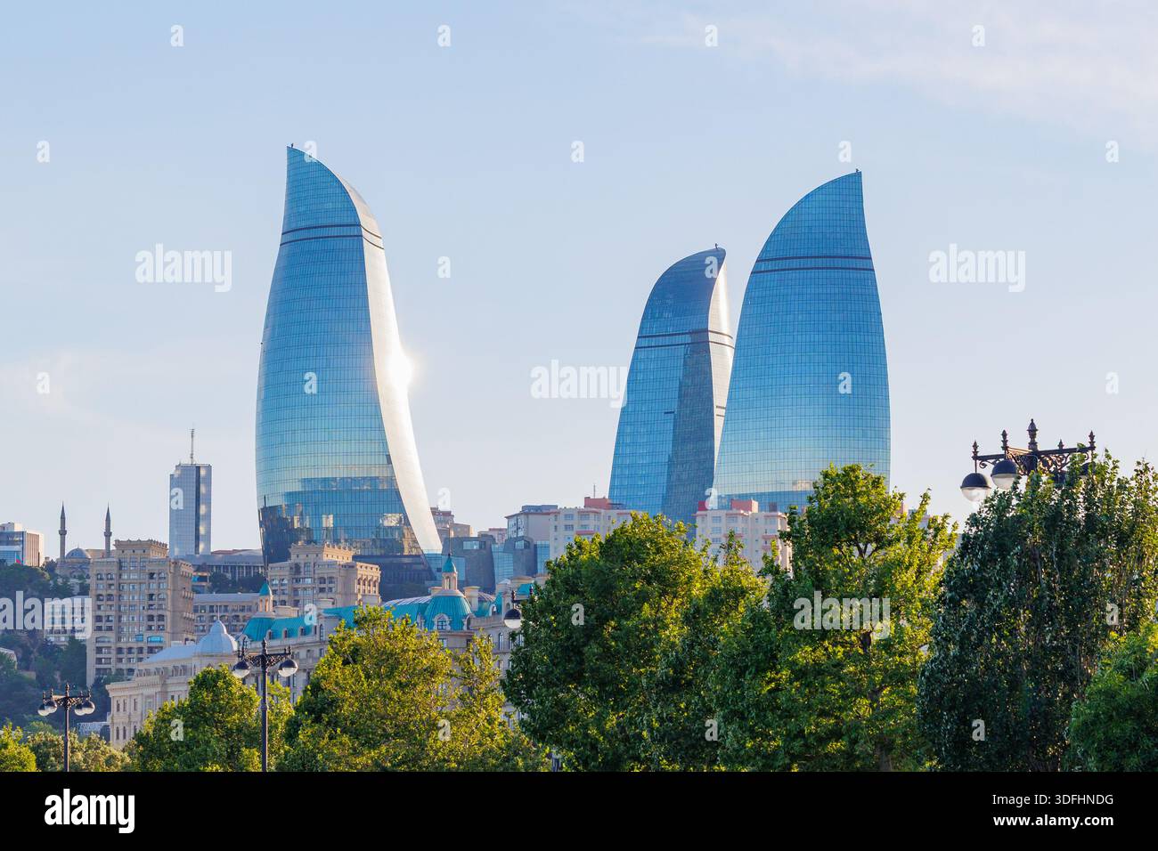 Baku, May 18, 2025, View from Baku Promenade with the Flame Towers ...