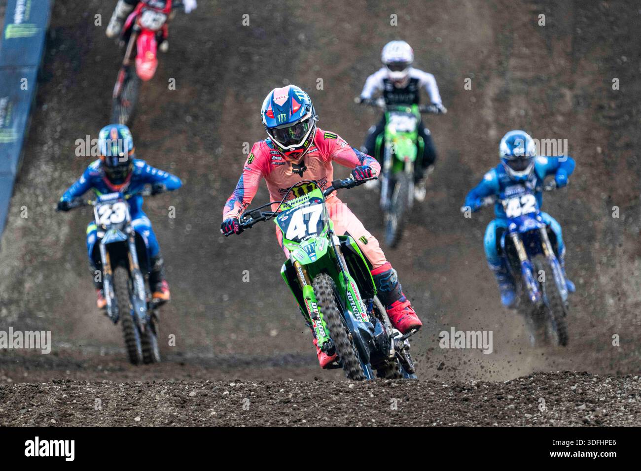 Levi Kitchen (47) leads the 250 class heading towards turn three in the ...
