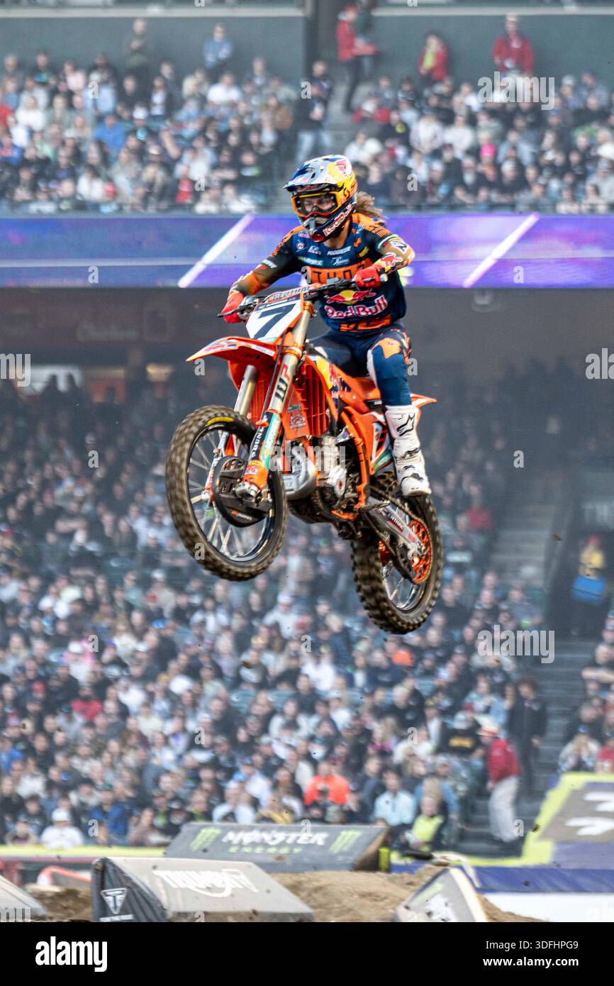 Aaron Plessinger (7) seen soaring through the air as he makes his way ...