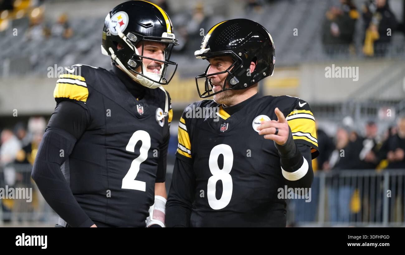 Jan 12, 2025: Mason Rudolph #2, and Aaron Rodgers #8 during the ...