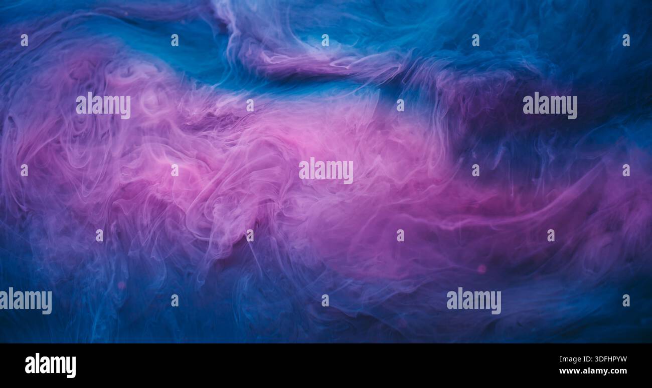 Haze flow. Fume blend. Defocused blue purple color paint splash glitter ...