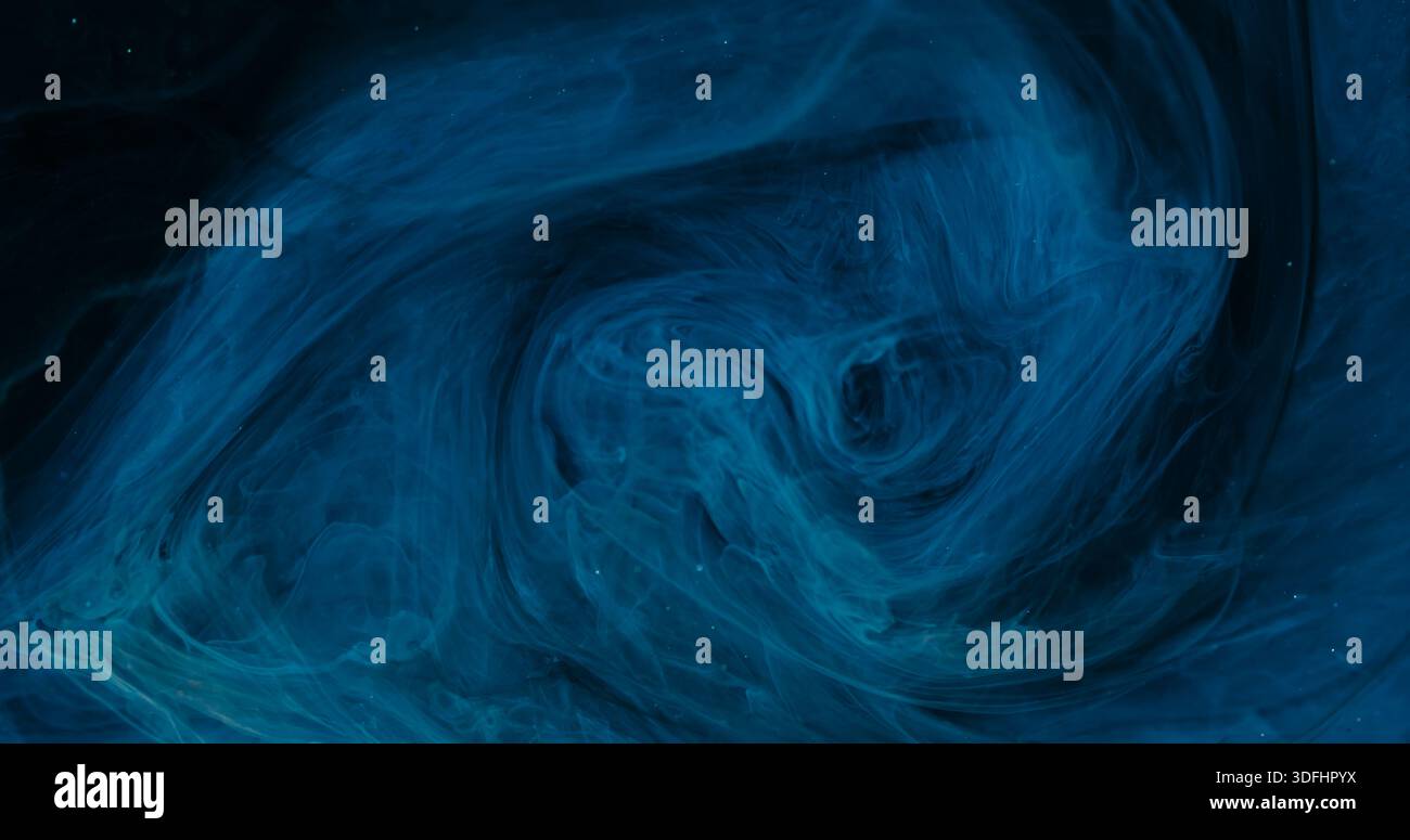 Ink mist. Swirl blue vapor. Defocused color glitter cloud splash ...