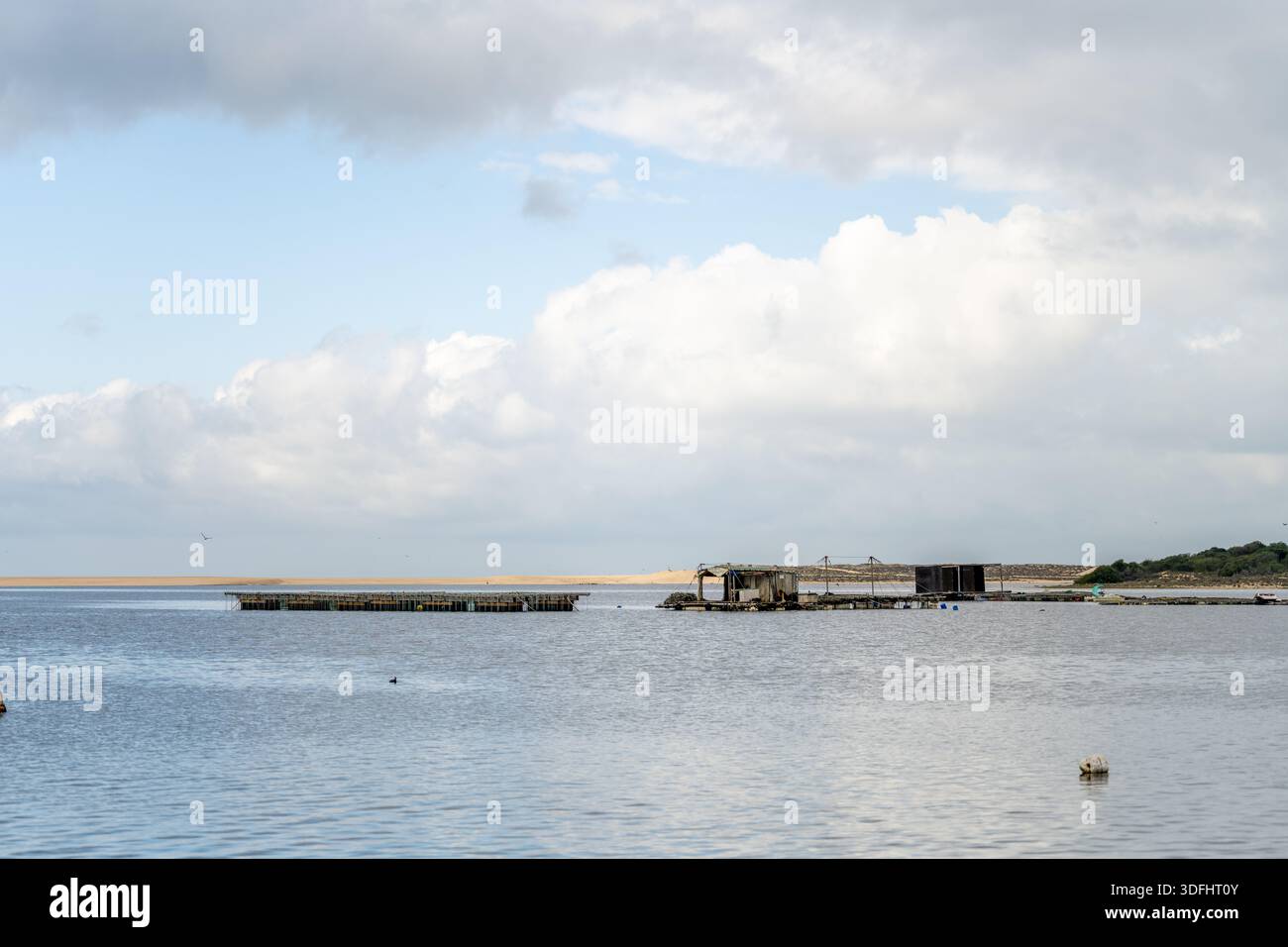 Sesimbra Portugal December 25 2025. Floating platforms rest on a wide ...