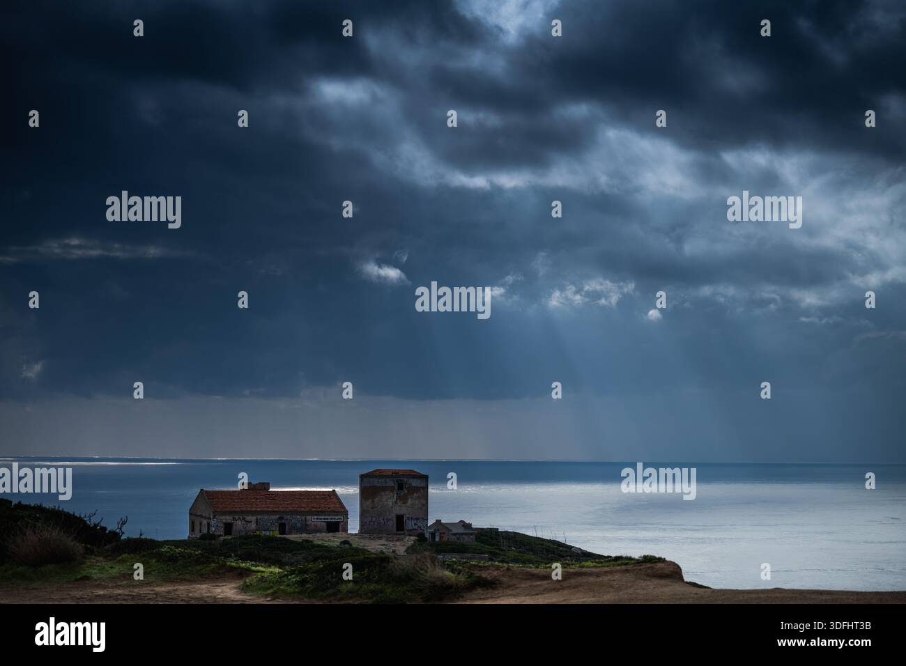 Sesimbra Portugal December 25 2025. Thick storm clouds hang above ...