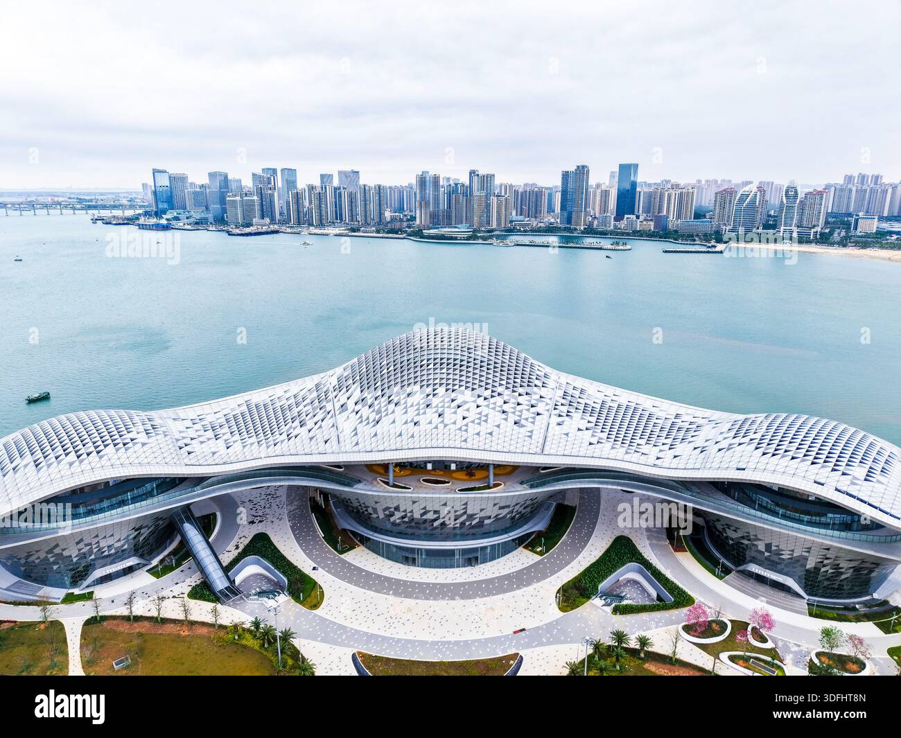 Aerial view of the new landmark Zhanjiang Cultural Center in Zhanjiang ...