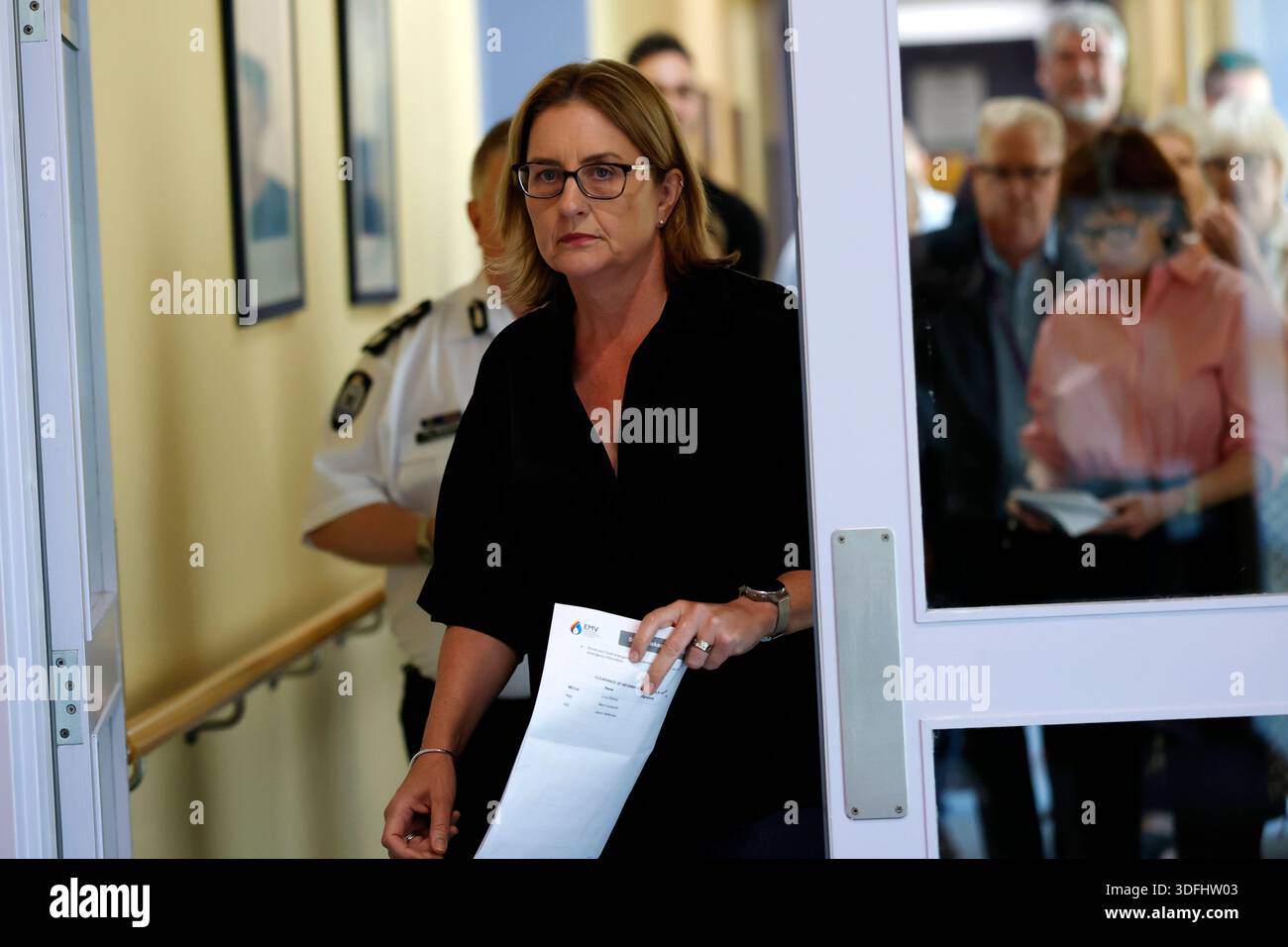 Victorian Premier Jacinta Allan arrives to speak to media during a ...