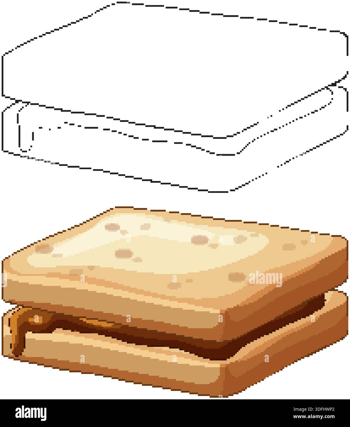 Two versions of a toasted peanut butter sandwich shown in colored ...