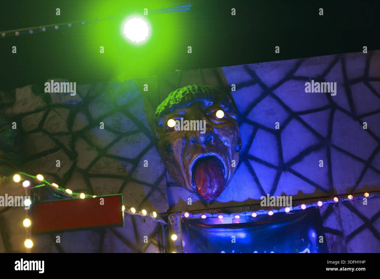 Spooky halloween decoration face haunted house wall with scary ...