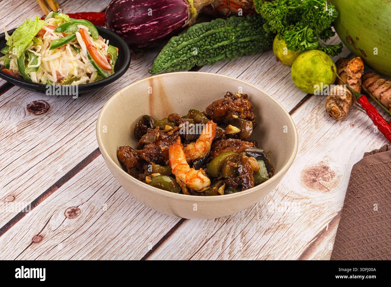 Manchirian breaded prawn with vegetables and sauce Stock Photo - Alamy