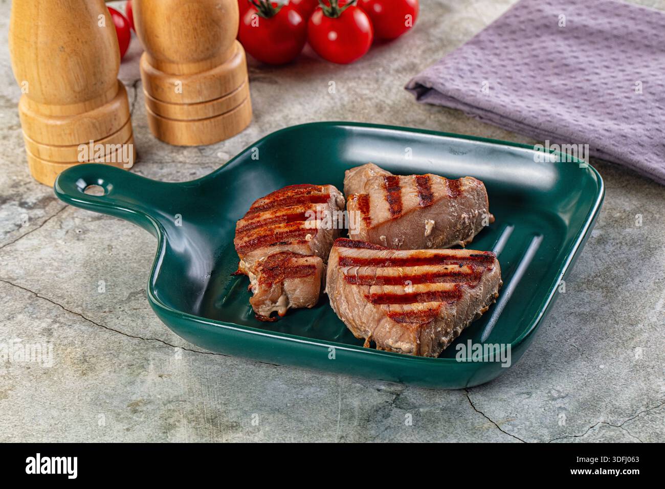 Gourmet Grilled tuna fish steak dinner Stock Photo - Alamy